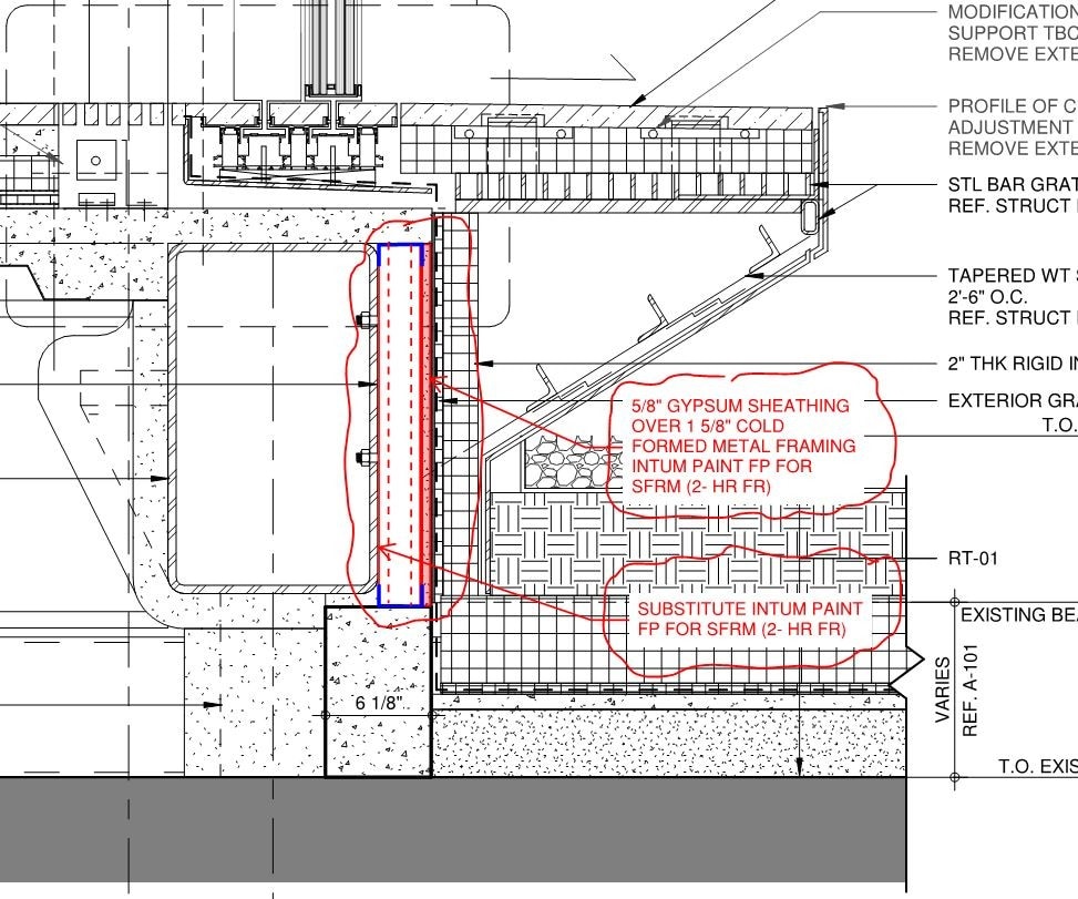 Char clearance at face of HSS beam - firestop, Wall, steel fra...