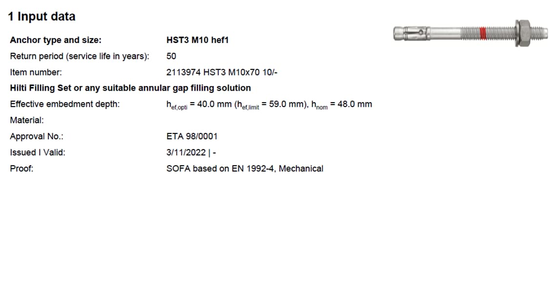 Profis calculation - FOS=3, HILTI SOFA - Engineering Center