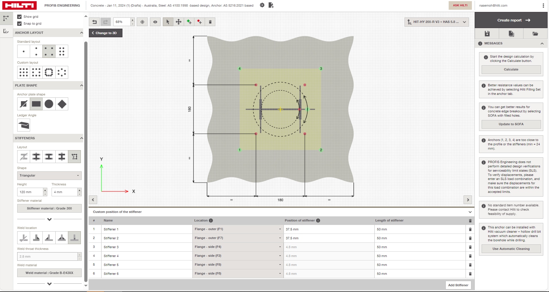 Stiffeners Layout in PROFIS - PROFIS Engineering suite, stiffe...