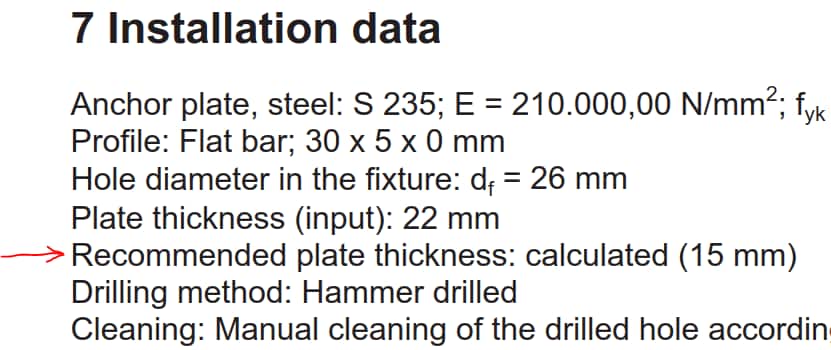 Recommended base plate thickness in HILTI Profis Anchor 2.7.7 ...