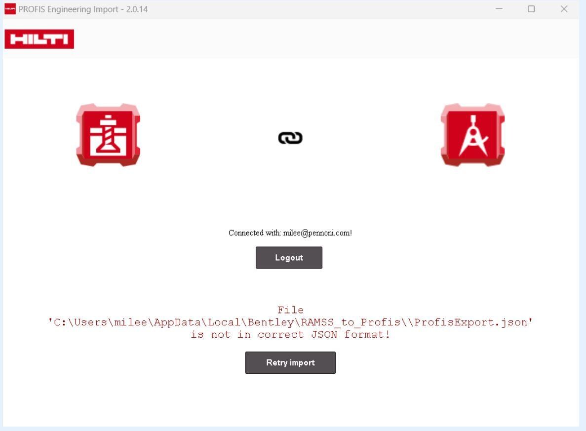 Unable to import JSON file - import, JSON - Hilti USA