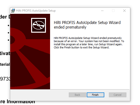 Hilti Profis AutoUpdate Error - DF Diaphragm, AutoUpdate Error...