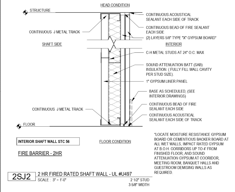FS one fire calking detail for 2hr core wall shaftwall - Caulk...