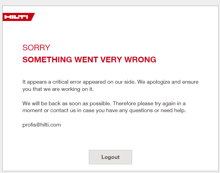 Hilti login Error - SOFTWARE INSTALLATION, Hilti login error