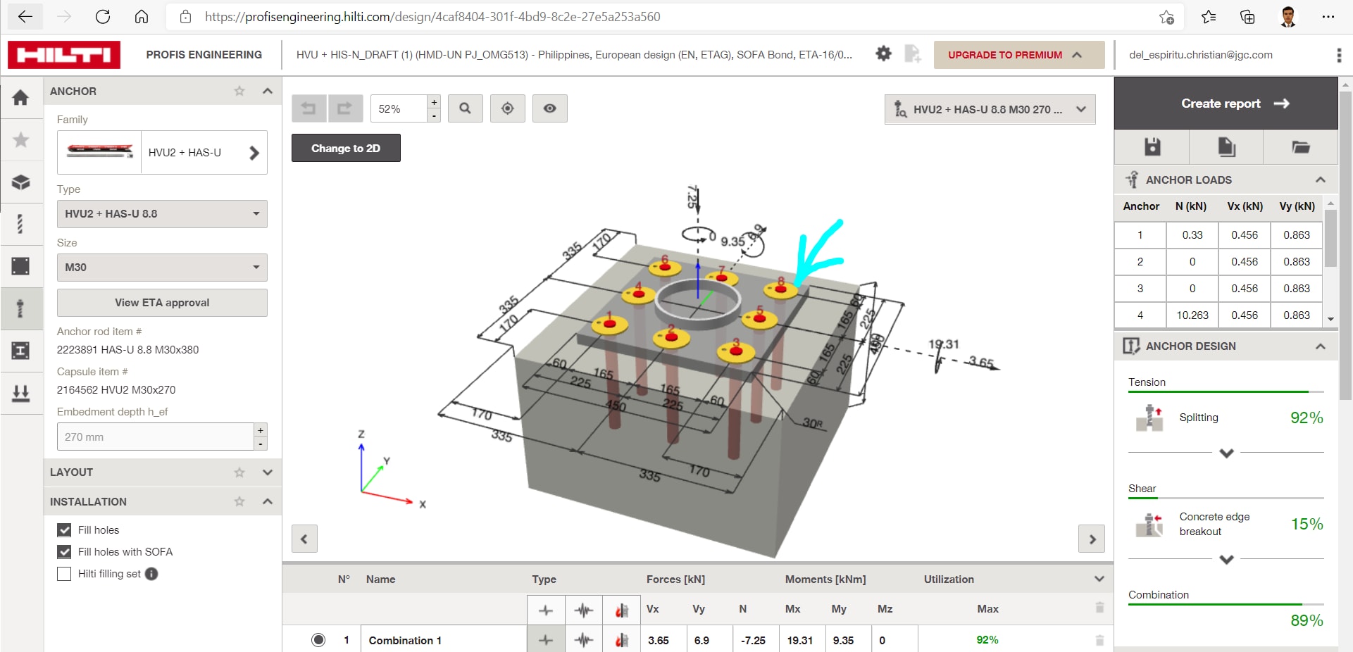 Filled holes with SOFA in PE - Chemical Anchors, SOFA method