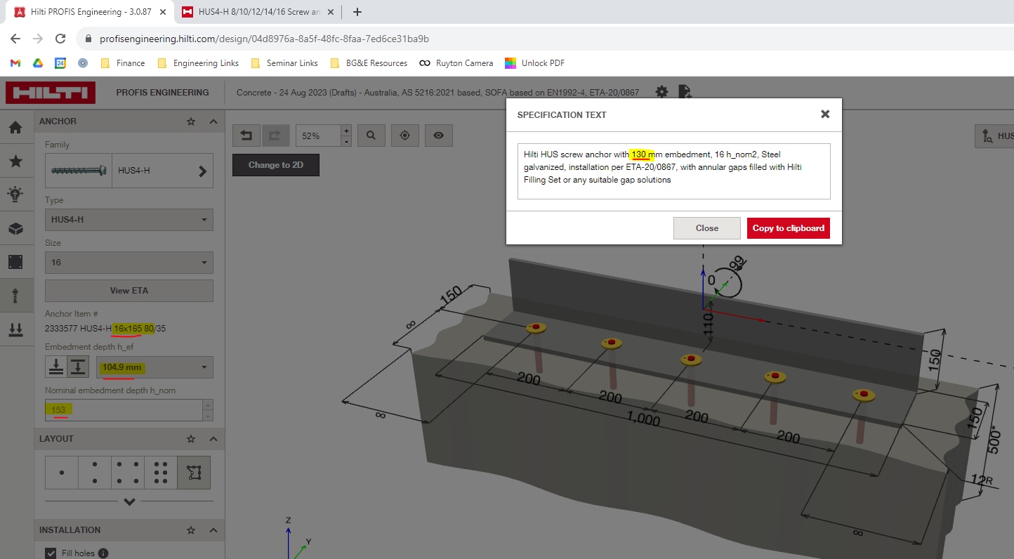 Specification of embedment for screw anchors - specification,