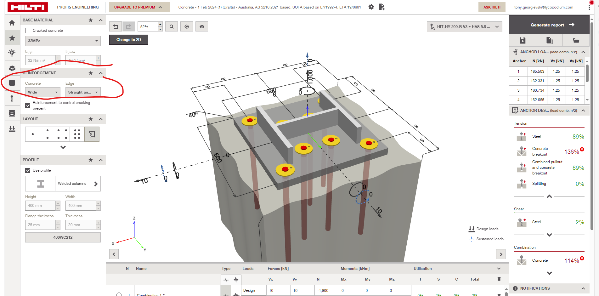 Concrete cone pullout - cone pullout, concrete reinforcement