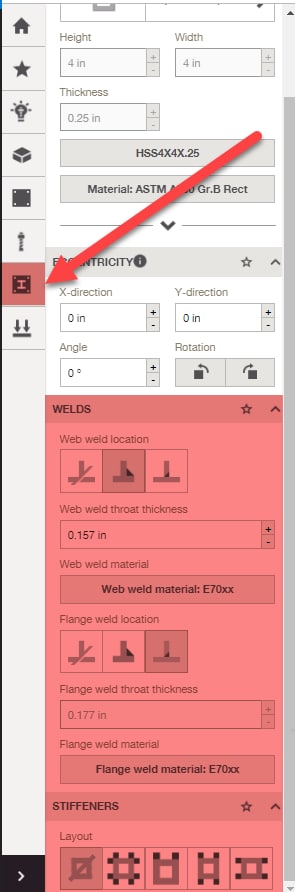 How to use weld, stiffener, and base plate design options in premium ...