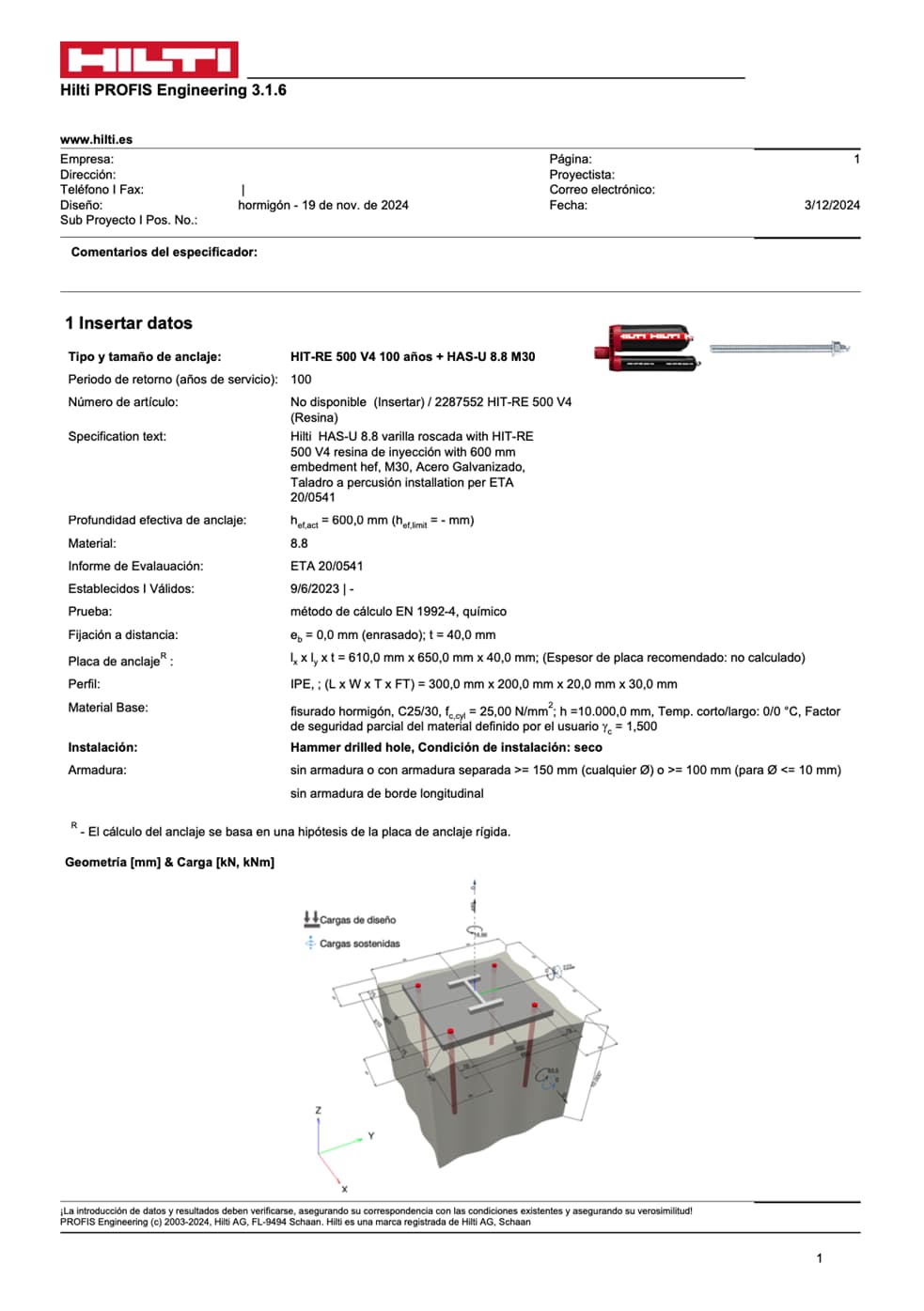 Disponibilidad de varilla roscada HAS-U 8.8 M30 para 600 mm de...