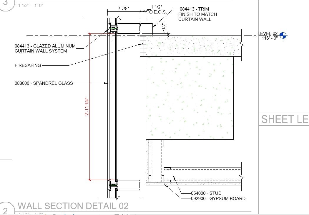 Curtain wall fire stop detail for spandrel area 2'-11 long - f...