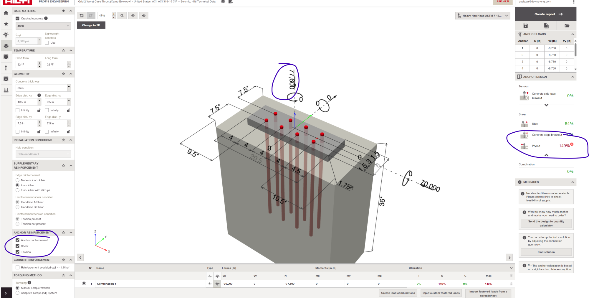 Anchor Pryout in HILTI Profis - shear and tension pryout, anch...