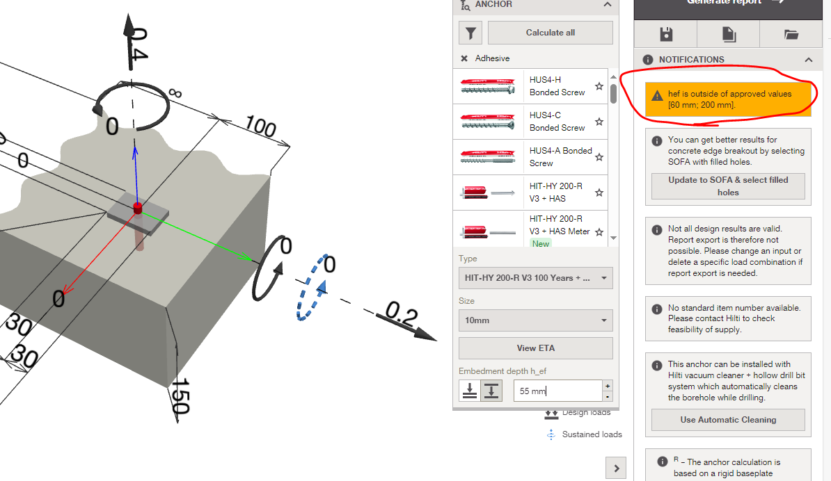 The minimum embedment depth of Hilti HAS-U threaded rod with H...